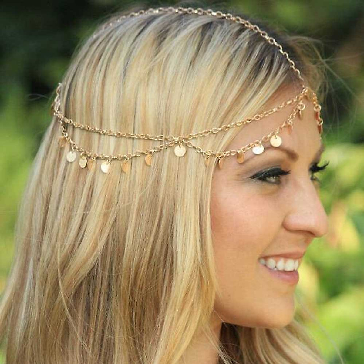 Missgrace HMetal Chain Jewelry Headband Head Hair Band Tassels Pearl