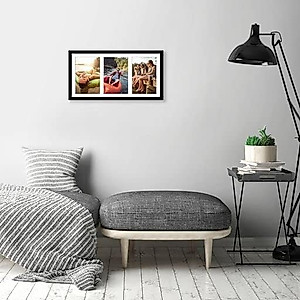 Americanflat 8x16 Collage Picture Frame in Black - Displays Three 5x7 Frame Openings - Engineered Wood Panoramic Picture Frame with Shatter Resistant Glass, Hanging Hardware, and Easel