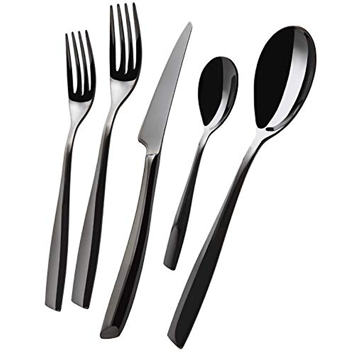 Bugatti Italy Riviera Black 5 Piece Place Setting flatware set cutlery silverware dinnerware (Black shiny)