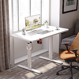 JUMMICO Standing Desk Electric Adjustable Desk Large 44 x 24 Sit Stand Up Desk Home Office Computer Desk Memory Preset with T-Shaped Metal Bracket and Holes for Routing Cables, White