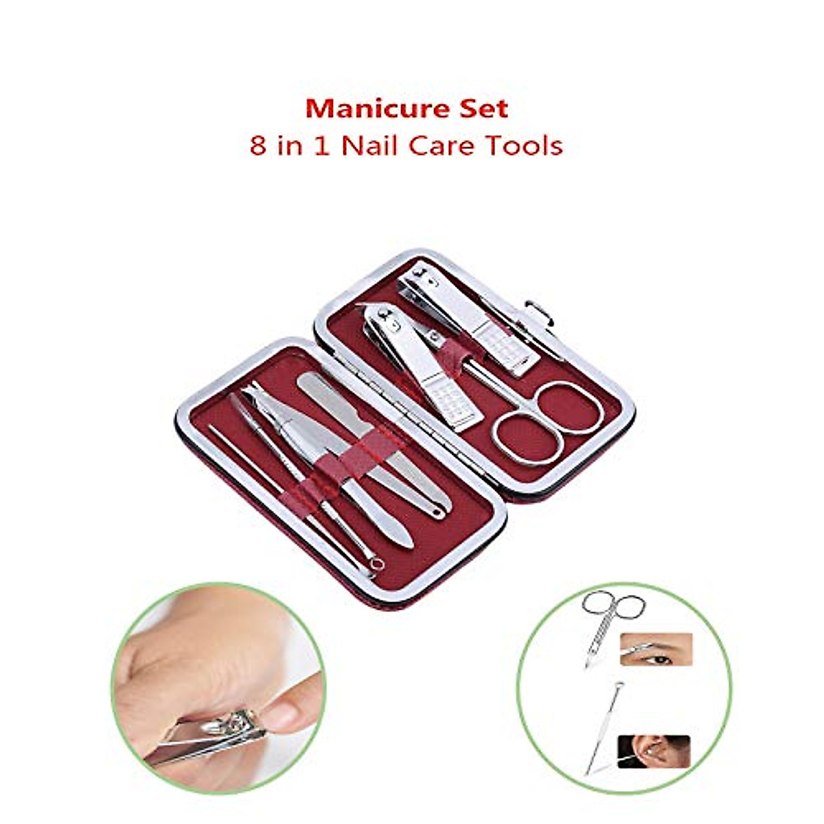 Uouteo Nail Clippers Kits 8 PCS Pink Manicure Pedicure Kit with Travel Case