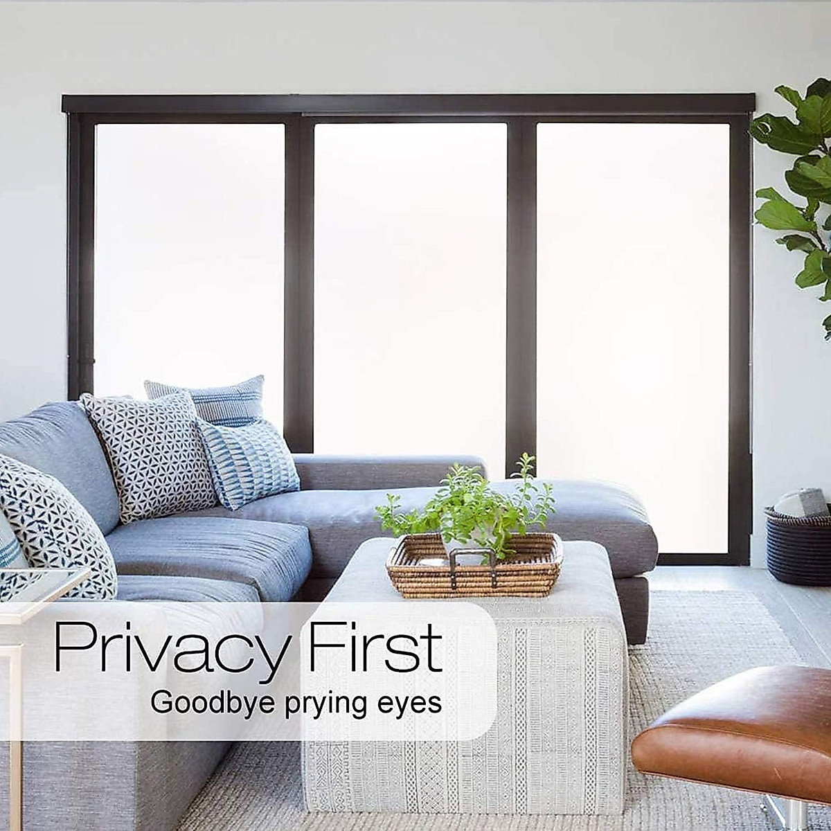 Amposei White Frosted Window Privacy Film Non-Adhevise Glass Film Removable Sliding Door Window Sticker Static Cling Sun Blocking Privacy Covering for Bathroom Kitchen Office (17.7x78.7 inch)