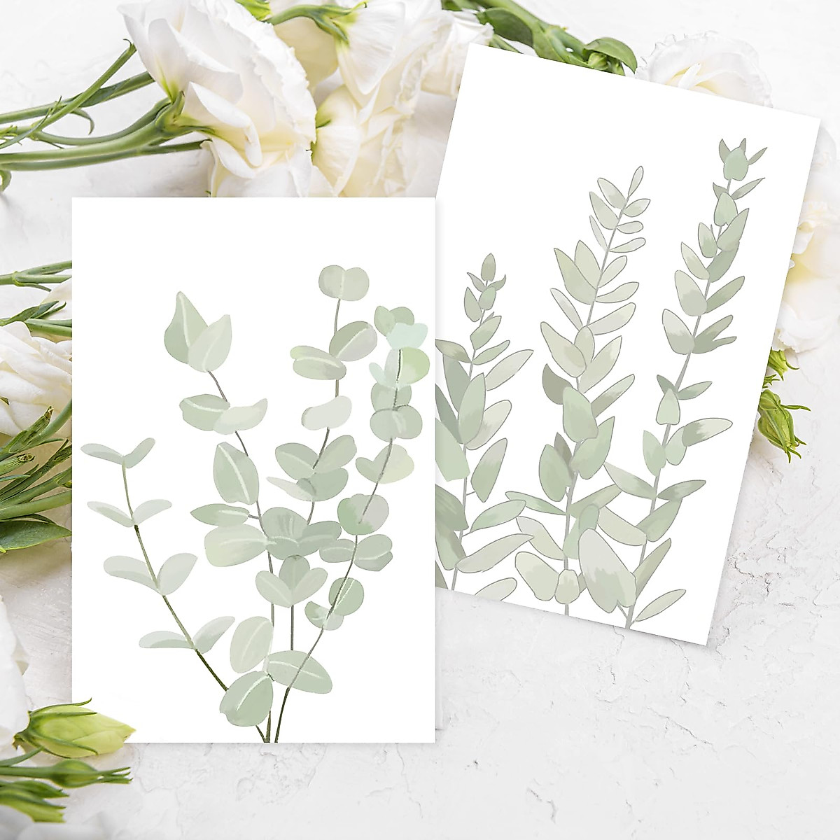 JarThenaAMCS 36 Pack Greenery Greeting Cards Watercolor Green Eucalyptus Leaves Note Cards with Envelopes Stickers Bulk Spring Summer Blank Cards for Birthday Wedding Baby Shower Bridal Shower