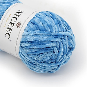 NICEEC 3 Skeins Soft Chenille Yarn Blanket Yarn for Knitting Fancy Yarn for Crochet Weaving DIY Craft Total Length 3×85m (3×93yds, 3×50g)_Blue