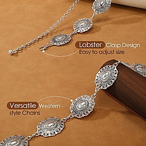 VONMELLI Western Belts for Woman Cowgirl Boho Concho Chain Waist Belt for Country Concert Dresses Jeans Silver-Shiny M