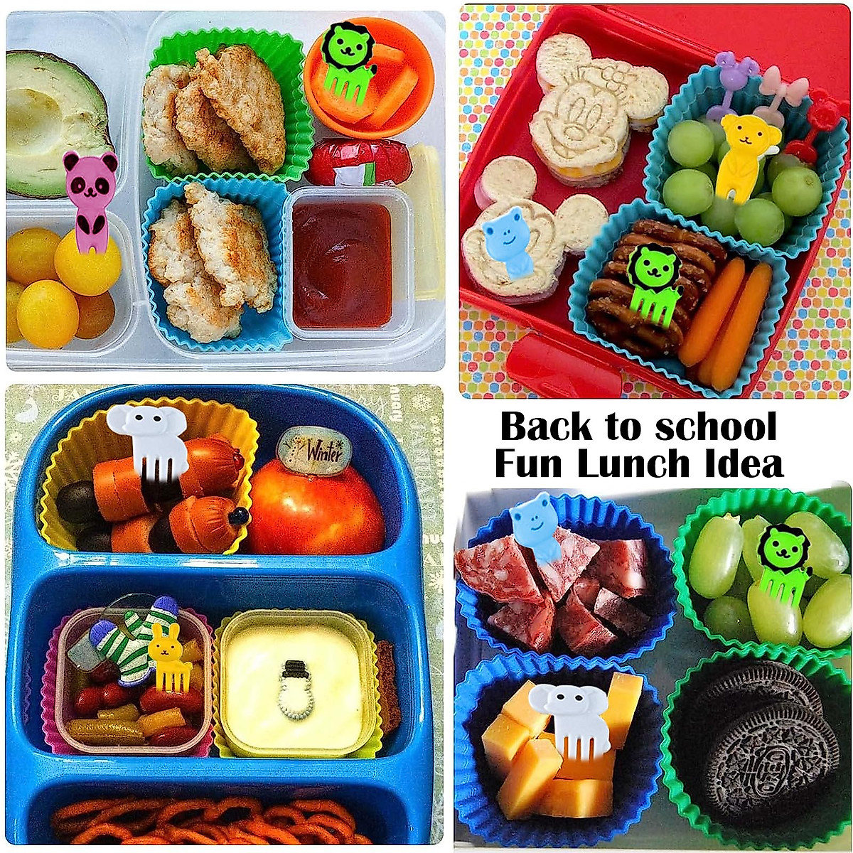 ABSOK 60 Pcs Silicone Lunch Box Dividers bento box accessories Silicone Cupcake Liners,Bento Lunch Box Dividers with Food Picks for Lunch Containers