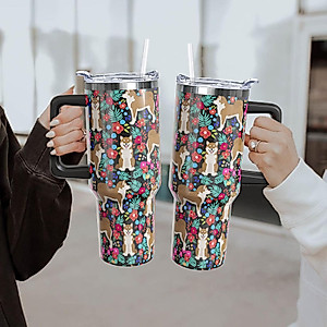 puhnhsv 40 oz Shiba Inu Tumbler with Handle, Insulated Stainless Dog Tumbler Coffee Travel Mugs Cup Water Bottle Shiba Inu Lovers Gifts for Women Girls