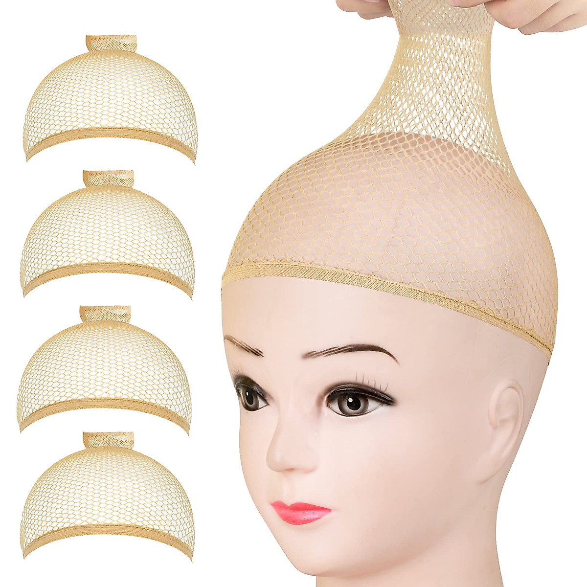 FANDAMEI Wig Caps Net, 4PCS Wig Caps Mesh Net Open End, Light Brown Wig Cap for women, Nylon Mesh Wig Caps Net, Strength Wig Cap Light Brown