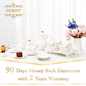 DUJUST 6 pcs Porcelain Tea Saucers, 6 inch, Luxury British Style Tea/Coffee Cup Saucers with Golden Trim, Beautiful Porcelain Tea Saucers for Living Room Decor, Tea Party Set, Gift Package - White