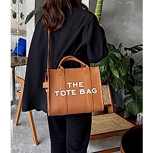 CACYTILT The Tote Bag for Women 13 * 11 * 6 inch PU Leather Large Tote Bags with Zipper Fashion Design Handbag for Daily Use School Work (Brown)