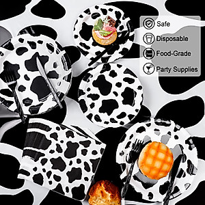 durony 169 Pieces Cow Print Party Tableware Serves 24 Include Party Plates Spoons Forks Knife Cups Napkins Cow Print Farm Animal Birthday Supplies for Baby Shower Farm Cow Themed Decorations
