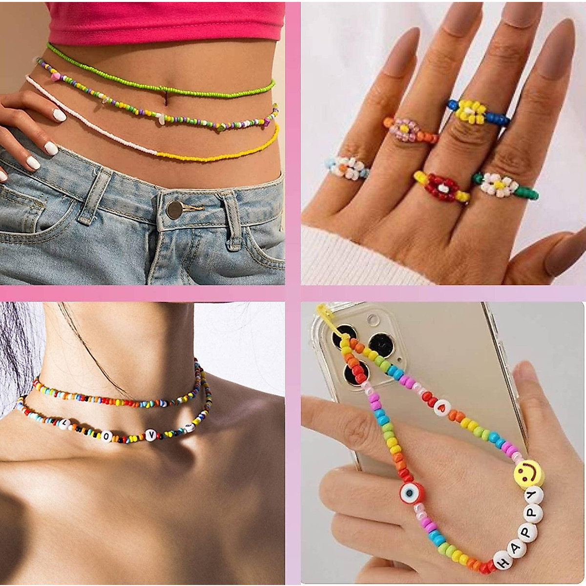 54000pcs Glass Seed Beads for Jewelry Making Kit, 120 Colors 2mm Small Beads with Letter Evil Eye Beads Jump Rings & Charms Pendants for Bracelets Making, DIY, Art and Craft