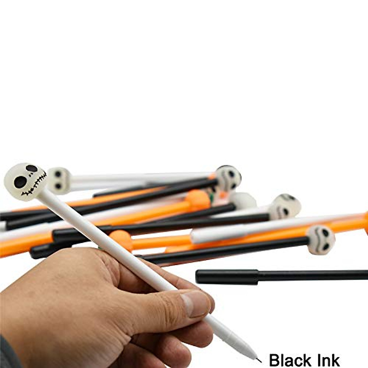 Maydahui 12PCS Pumpkin Skull Heads Rollerball Pens Mix and Match Creative Cute Black Gel Ink Pens For Boys Halloween Party
