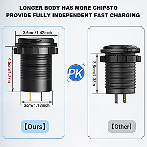 12V USB Outlet USB C Car Charger Socket – Newest 58W Lengthened RV USB Outlet 12V Socket Dual 20W PD3.0 USB-C and 18W QC3.0 Car USB Port with Button Power Switch for Car Boat Marine RV Motorcycle