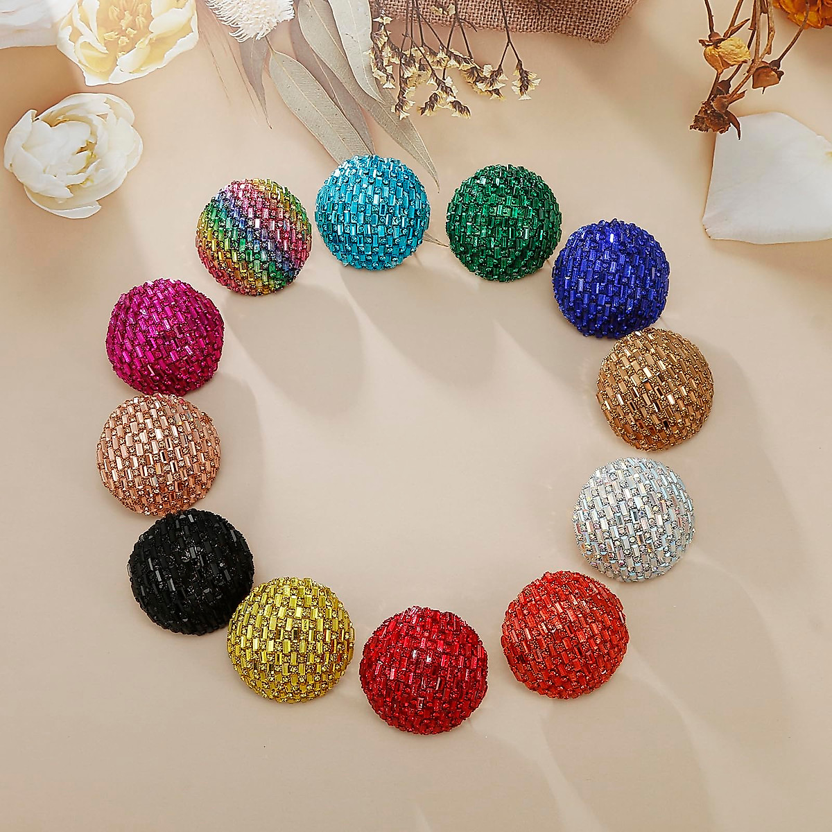 RUOFFETA Large Disco Ball Earrings, Sparkly Half-Ball Earrings for Women 60s 70s Outfits Costume Accessories(Hot Pink)