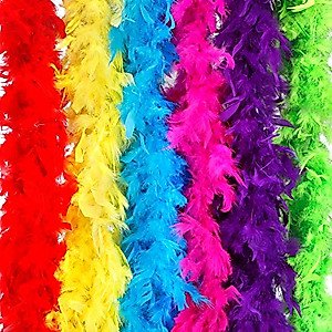 Coceca 6pcs 6.6ft Colorful Feather Boas for Women Girls Costume Dress Up Party Bulk Decoration