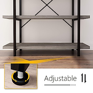 45MinST 5-Tier Vintage Industrial Style Bookcase/Metal and Wood Bookshelf Furniture for Collection, Gray Oak, 3/4/5 Tier (5-Tier)