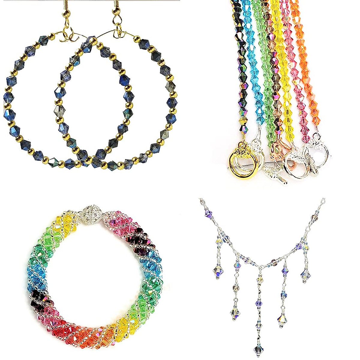 3mm Bicone Glass Beads – 1950 Pcs Faceted Crystal Beads in 15 Colors with Elastic String for DIY Jewelry Making, Necklaces, Bracelets, Earrings, and Rings