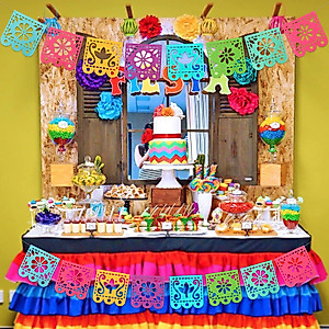 Qpout 2 Mexican Fiesta Party Decorations Banners, Felt Cinco de Mayo Decorations Banner, Day of the Dead Decor Papel Picado Banner, Dia De Los Muertos Garlands, Fiesta Birthday Baby Shower Flags