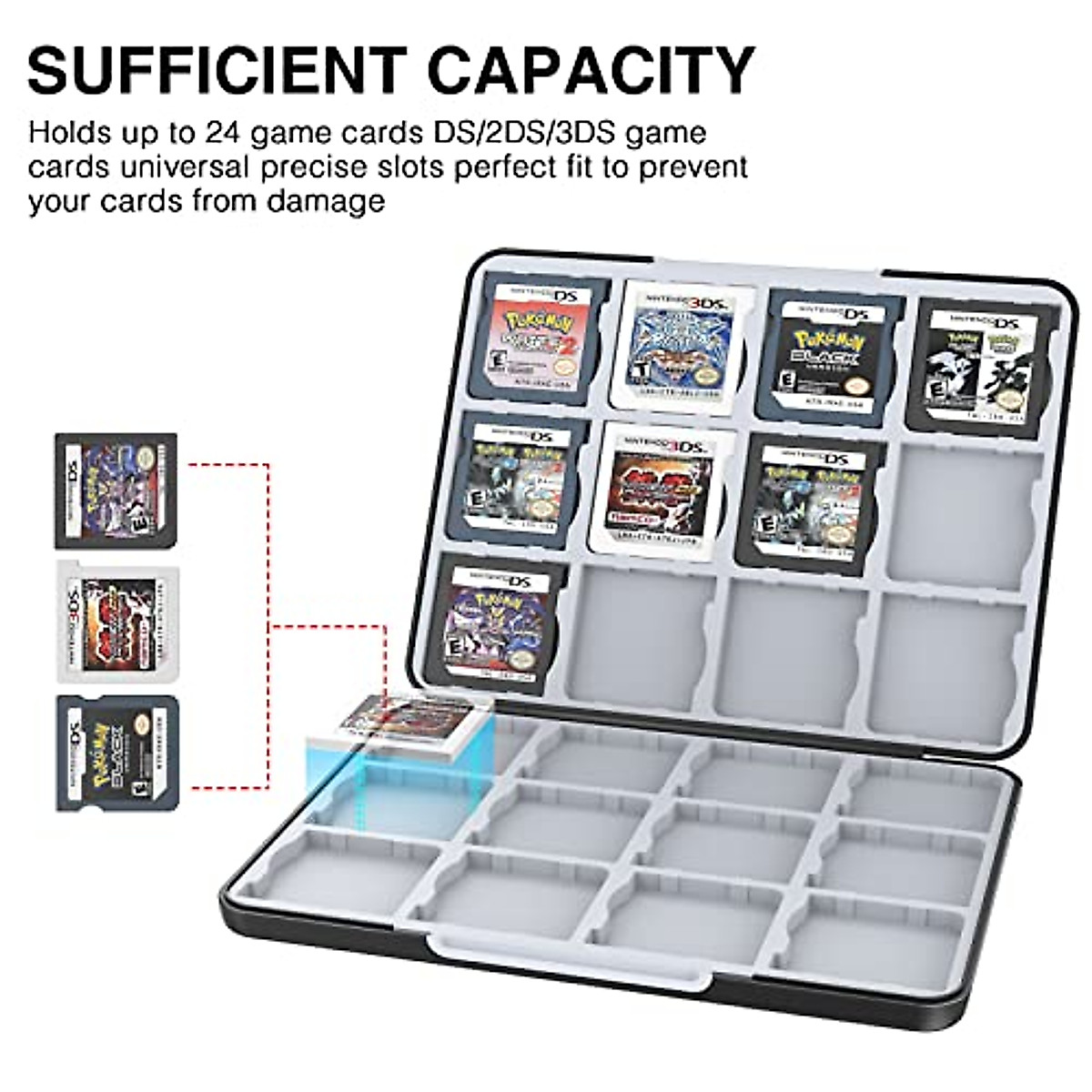 HEIYING Game Card Case for Nintendo 3DS 3DSXL 2DS 2DSXL DS DSi,Portable 3DS 2DS DS Game Cartridge Holder Storage with 24 Game Card Slots.