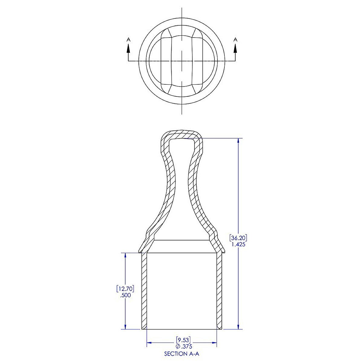 Caplugs 99392589 Plastic Textured Cap with Flat Ergonomic Pull Tab. VFT-375-8, Vinyl, Cap ID 0.375" Length 1.425", Black (Pack of 200)