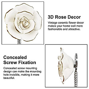 UFURMATE Coat Hooks, 2Pcs 3D Flower Ceramic Wall Coat Hook Decorative Flower Wall Mounted Robe Hook Bathroom Rose Rack Hangers for Hanging Scarf, Bag, Towel, Hat (Light Yellow Rose)