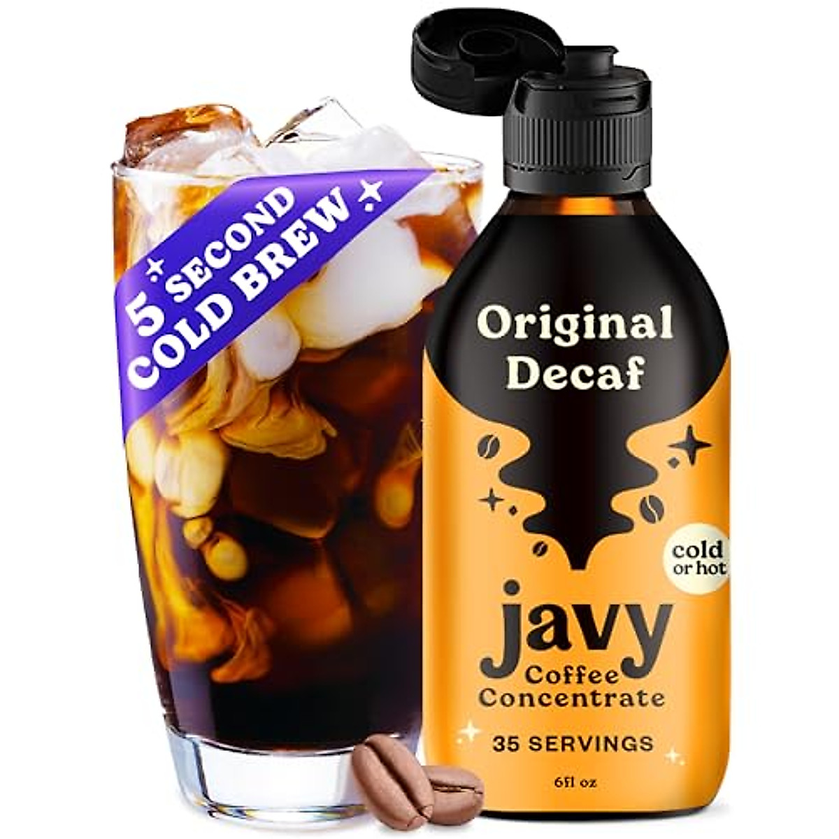 Javy Coffee Concentrate - Cold Brew Coffee, Perfect for Instant Iced Coffee, Cold Brewed Coffee and Hot Coffee, 35 Servings - Original Decaf