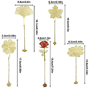 DLAND 5 Pack Metal Chain Bookmarks, Gold and Color Cutout Botanical Bookmarks for Book Lovers, Writers, Readers, Kids, Teens, Adults, Women Men