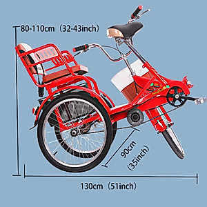 20 Inch Adult Tricycle, Cruiser Bikes Low Step-Through High Carbon Steel Frame, Three Wheel Bikes with Cargo Basket and Trunk for Seniors, Women, Men, (Color : Black)