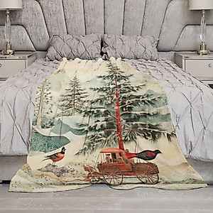 Blanket Wintery Birds and Trees Throw Blankets Rustic Country Holiday Soft Flannel Cozy Blankets for Couch Sofa Bed for Adults Kids Boys Teens Gift 30"x40"