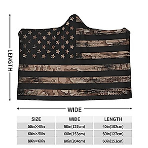 American Flag Desert Camo Hooded Blanket Wearable Blanket Hoodie Microfiber Soft Knitted Plush Bedding for Kids Men Women