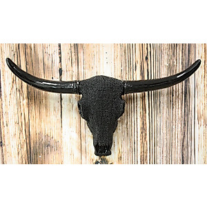 Ebros Gift Large 18.25" W Longhorn Cow Cattle Bejeweled Black Beads Skull Wall Head Decor Hanging Sculpture Plaque Bull Steer Figurine Trophy Bulls Cows Steers Taxidermy Animal Skulls
