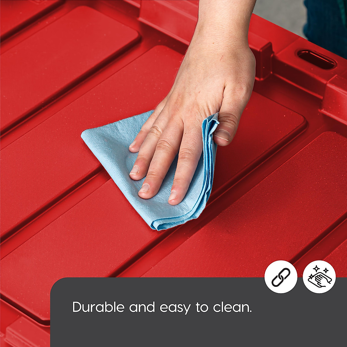 IRIS USA 27 Gallon Large Heavy Duty Storage Bins with Lids, 4 Pack - Made in USA, Snap On Lid Stackable Industrial Tough Totes, Rugged Tubs, Garage Organization, Rugged Reusable Boxes - Black/Red