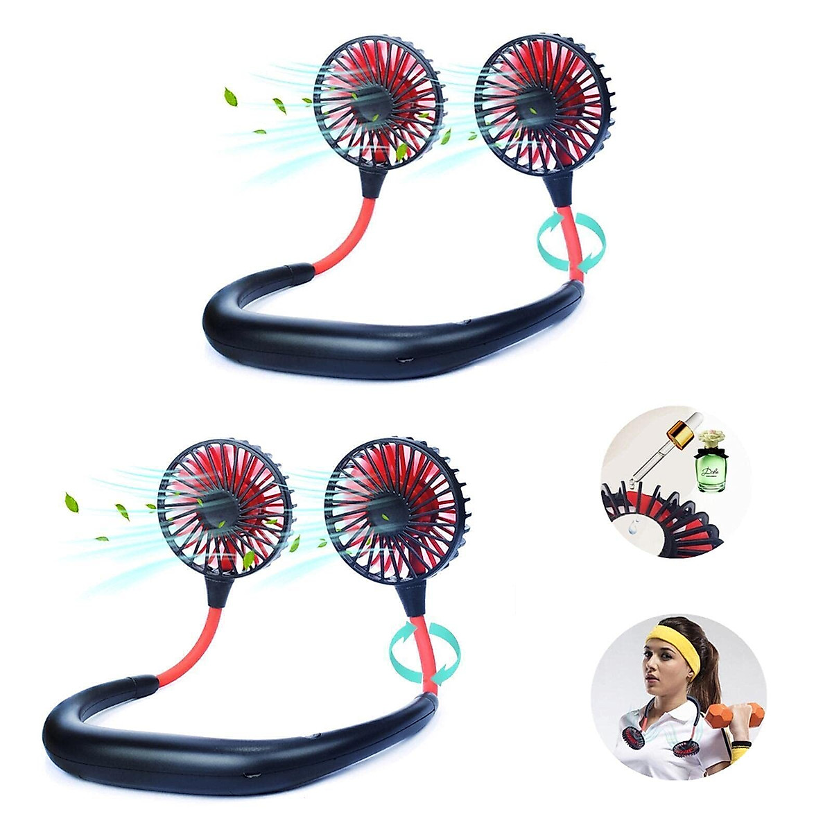 LUCKY CUP Neck Fan Portable, 2 Pack Mini Personal Battery Powered Hand Held Fan Cooler 360 Degree Free Rotation for Outdoor Traveling, Sports, Office, Reading