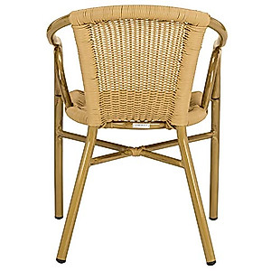 Safavieh PAT4000B-SET2 Outdoor Collection Dagny Natural and Light Brown Stacking Arm Chair