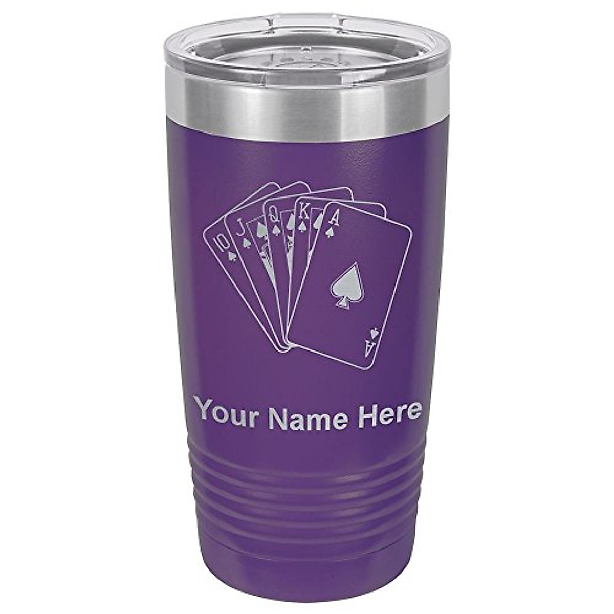 LaserGram 20oz Vacuum Insulated Tumbler Mug, Royal Flush Poker Cards, Personalized Engraving Included (Dark Purple)