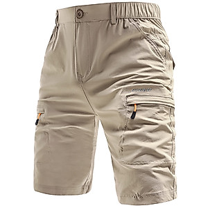 EXEKE Men's Lightweight Hiking Shorts Stretch Quick Dry Cargo Shorts with Multi Pocket 267-1XL/Khaki 32-33