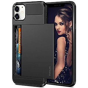 Vofolen Compatible with iPhone 12 Case 5G Wallet Cover Credit Card Holder Slot Sliding Back Pocket Anti-Scratch Dual Layer Protective Compatible with iPhone 12 5G Black