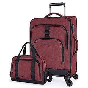 2 Piece Luggage Sets, BAGSMART Expandable 20 inch Carry on Luggage Airline Approved, Lightweight Carry on Suitcase with Spinner Wheels, Family Travel Suitcase Set with Duffle Bag - Red