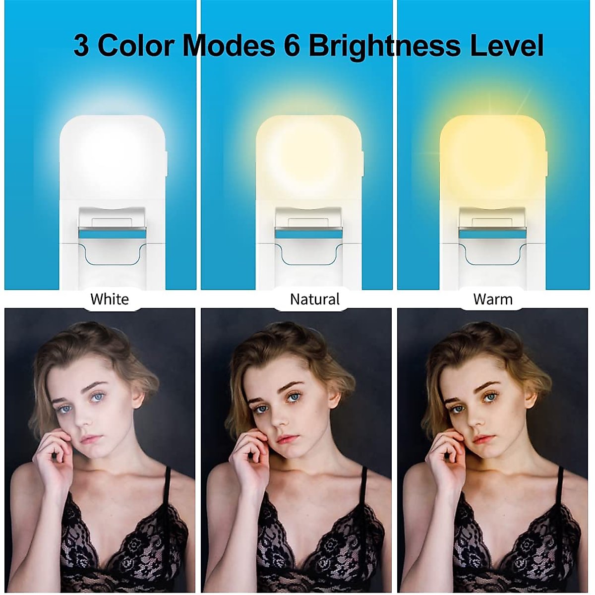 Ambertronix 40" Lighted Selfie Stick Tripod, Removable Bluetooth Remote, 3 Light Modes, 6 Brightness Levels, Lightweight, Portable, Compatible with All iPhone & Android Devices, White (2022Upgrade)