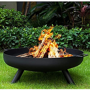 LEAYAN Garden Fire Pit Grill Bowl Grill Barbecue Rack Fire Pit Outdoor Wood Burning Fire Bowl 28in with A Drain Hole Fireplace Extra Deep Large Round Cast Iron