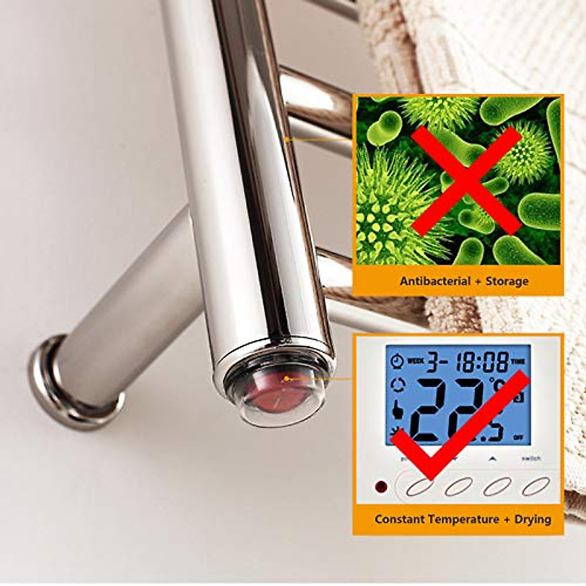 Bathroom Towel Warmer Electric Heated Towel Rack, Towel Warmer for Bathroom, 10-Bar Wall-Mounted Electric Heated Towel Rack, Energy Efficient 88W, Stainless Steel Heated Towel Rail Drying Rack with On