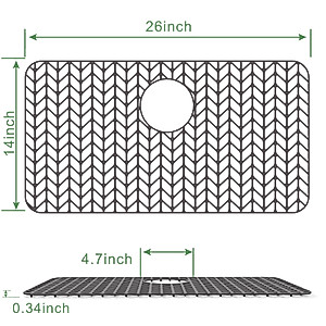 GUUKIN Sink Protectors for Kitchen Sink, 26''x 14'' Silicone Kitchen Sink Mat Grid for Bottom of Farmhouse Stainless Steel Porcelain Sink with Rear Drain (Grey)