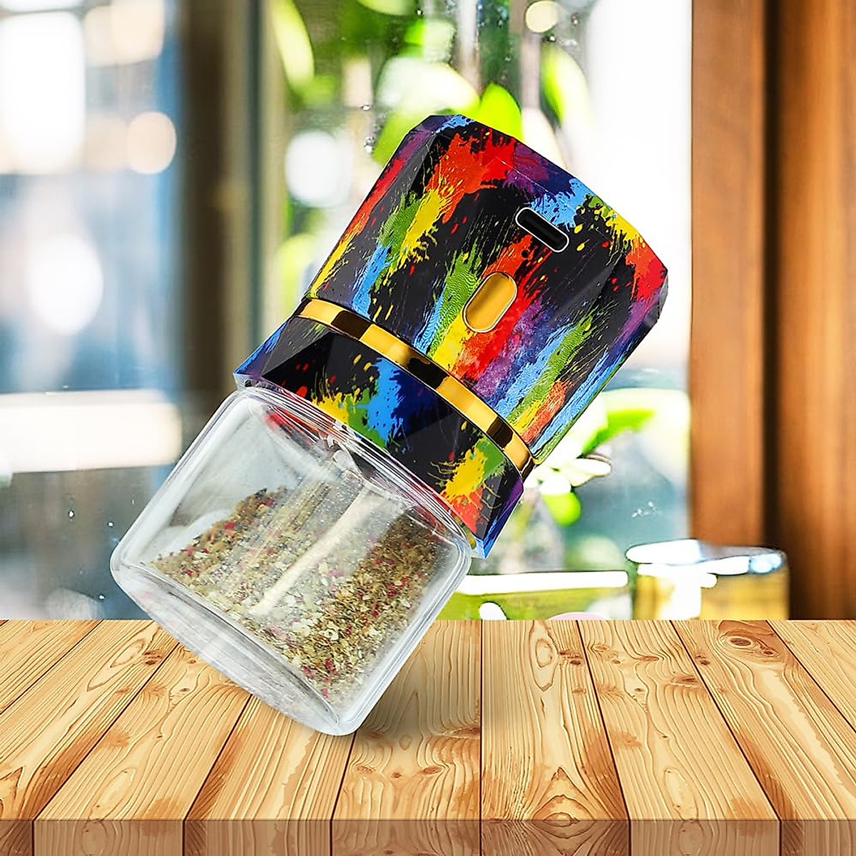 Electric Herb Grinder, Small Spice Grinder Electric Herb Grinders Mini Size 2inx3.5inches with 2pcs 1.7oz/50ml Glass Jar Herb Jar Portable Herb Grinder Rechargeable Automatic Herb Grinder