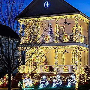 FUNPENY 164FT 500 LED Christmas Indoor Outdoor Decorative String Lights, 8 Modes Waterproof Green Wire LED Fairy Light for Christmas Party Wedding Garden Home Decoration (Warm White)