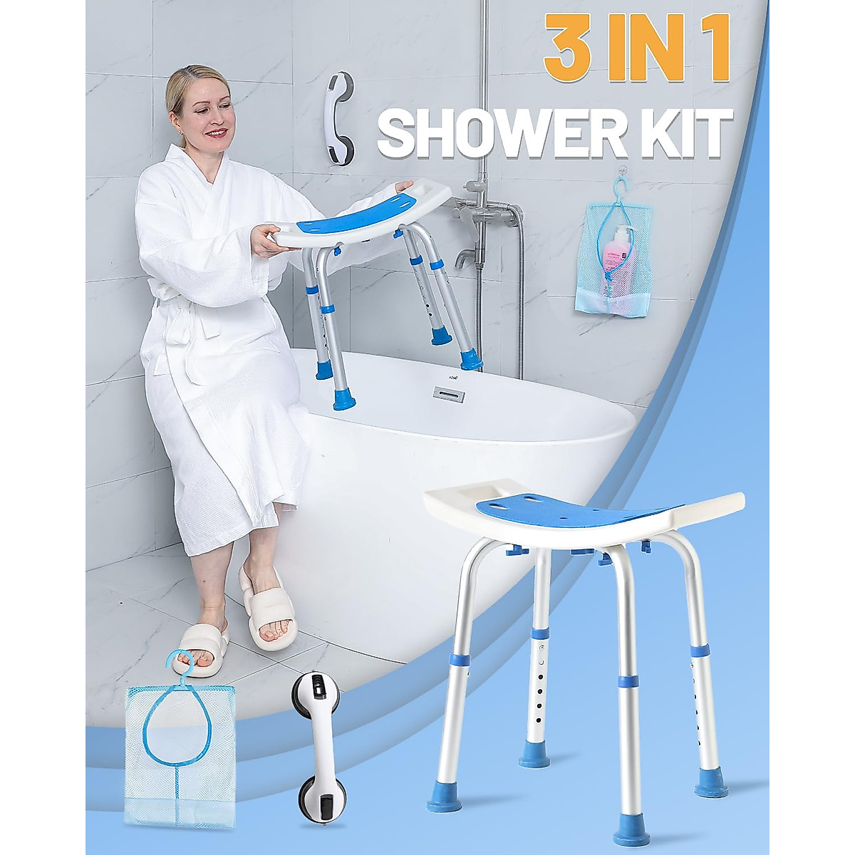 Leagent FSA HSA Eligible Shower Chair for Inside Tub, Shower Stool for Inside Shower, Shower Seat for Bathtub, Adjust Bath Chairs for Elderly/Disabled
