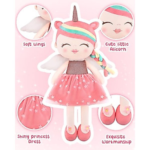 GAGAKU Plush Baby Girl Dolls 17'' Soft Unicorn Stuffed Animal Rag Doll for Girls Unicorn Gift Toys with Gift Bag - Pink