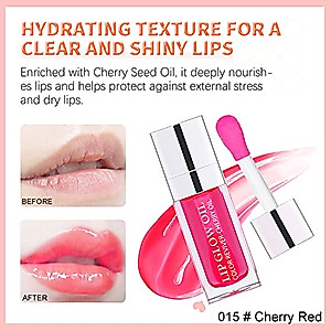 Amazfly Hydrating Lip Oil, Plumping Lip Gloss Tinted Lip Balm Lip Care Transparent Toot Lip Oil, Long Lasting Nourishing Lip Glow Oil Non-sticky Big Brush Head Glitter Shine Primer Lip Tint (015 #