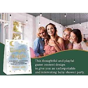 Gihyan Diaper Raffle Baby Shower Game Set(1 Standing Sign + 50 Guessing Cards), Moon and Stars Diaper Raffle Tickets for Baby Shower, Twinkle Twinkle Little Star Baby Shower Party Favor Decor - B09