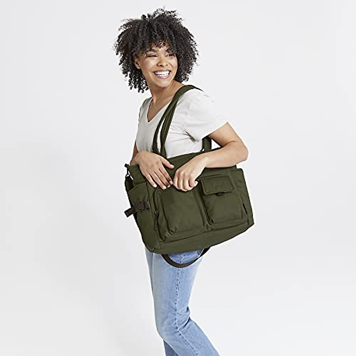 Vera Bradley Women's Cotton Utility Tote Bag, Climbing Ivy Green - Recycled Cotton, One Size